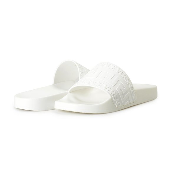 Versace | Shoes | Versace Mens White Greca Print Embossed Pool Slide ...